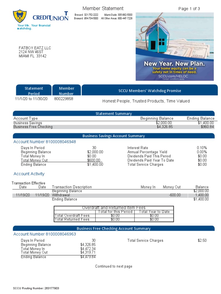 SCCU Member Statement Summary | PDF | Transaction Account | Overdraft