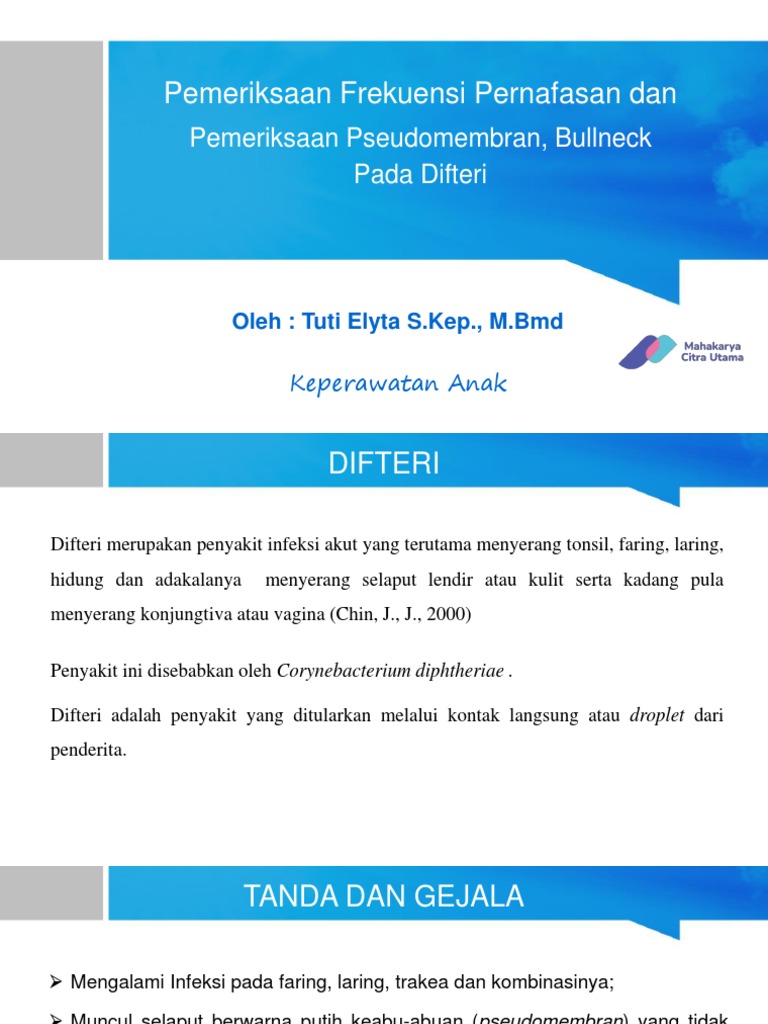 Pemeriksaan Frekuensi Pernafasan, Pseudomembran (Bullneck) Difteri | PDF