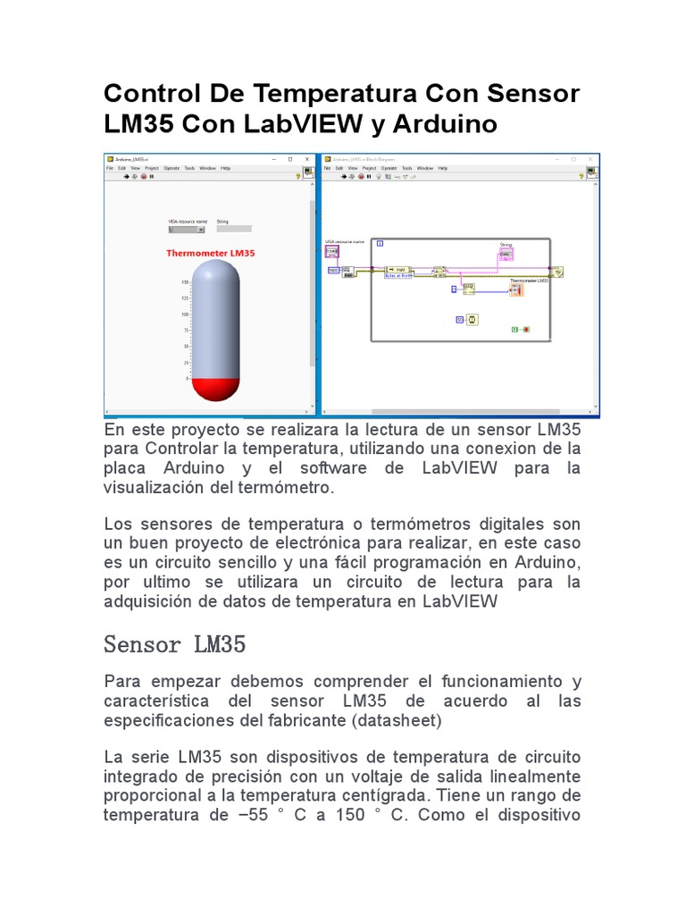 Control de Temperatura Con Sensor LM35 Con LabVIEW | PDF | Arduino | Sensor