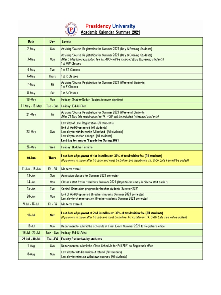Academic Calendar Summer 2021 Final | PDF | Academic Term | Schools