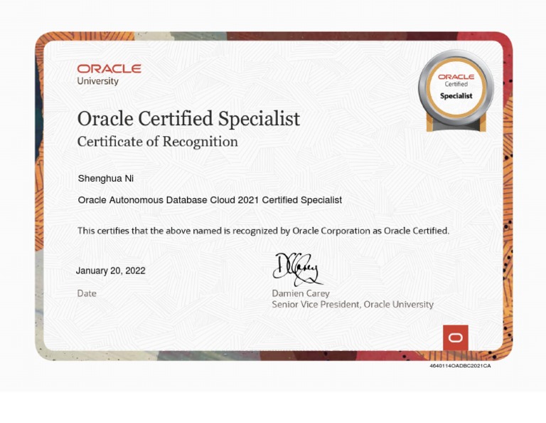 Oracle Autonomous Database Cloud 2021 Certified Specialist | PDF