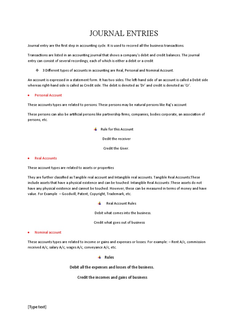 Journal Entries: Personal Account | PDF | Debits And Credits | Money