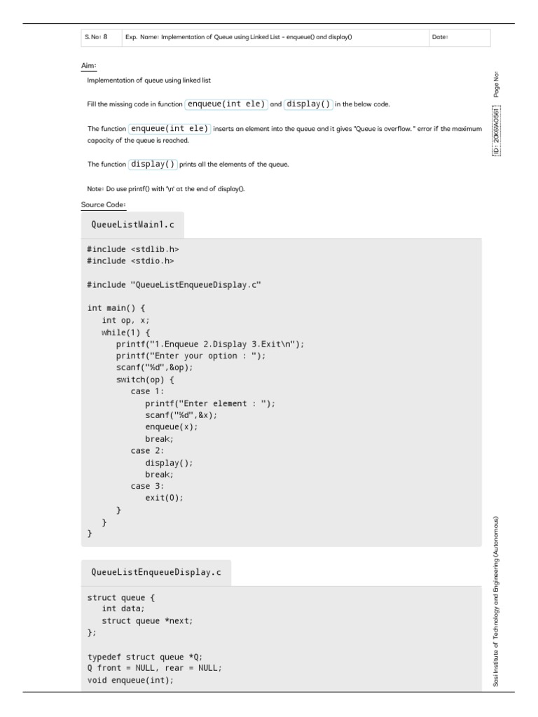 Queue Using Linked List 8 | PDF | Queue (Abstract Data Type) | C++
