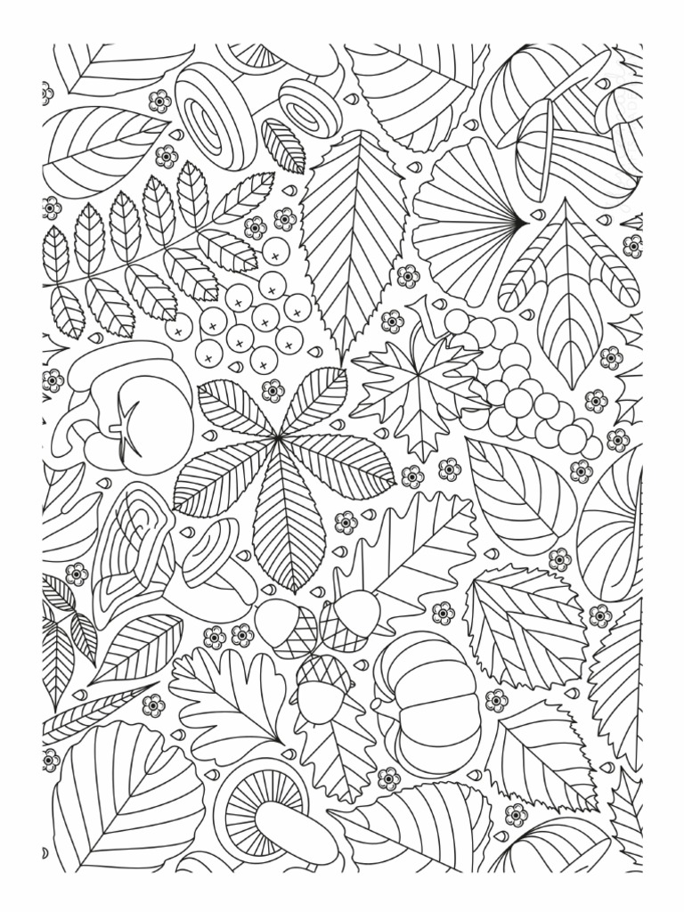 Fall Coloring Pages Autumn Doodle For Adults Leaves Mushrooms Grapes ...