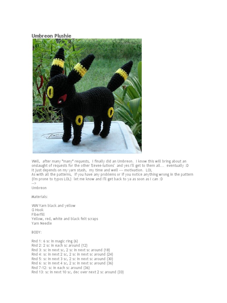 Umbreon Plushie | Download Free PDF | Crochet | Sewing