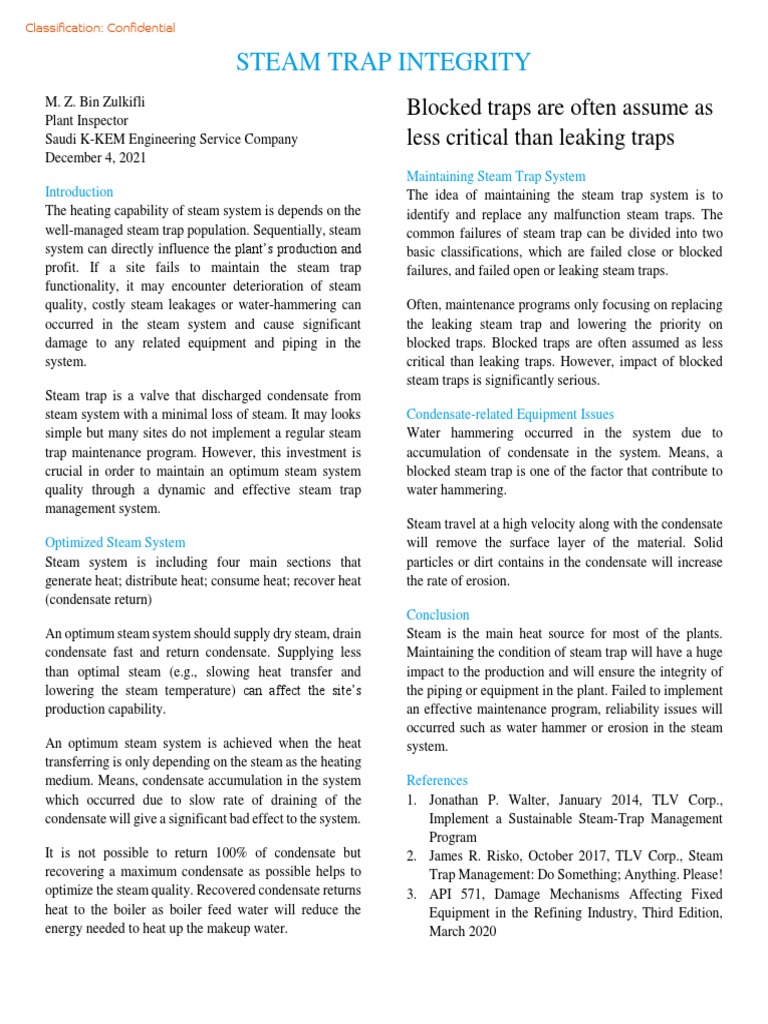 Steam Trap Integrity - v1 | PDF | Steam | Boiler