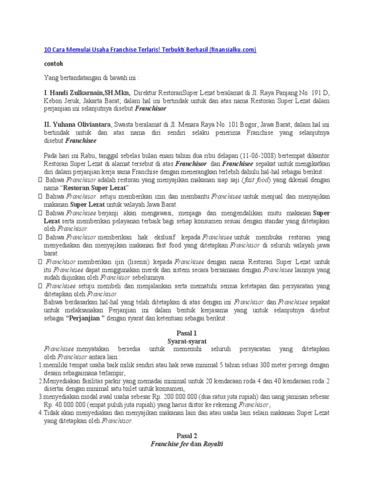 Contoh Perjanjian Franchise | PDF Contoh Perjanjian Franchise | PDF