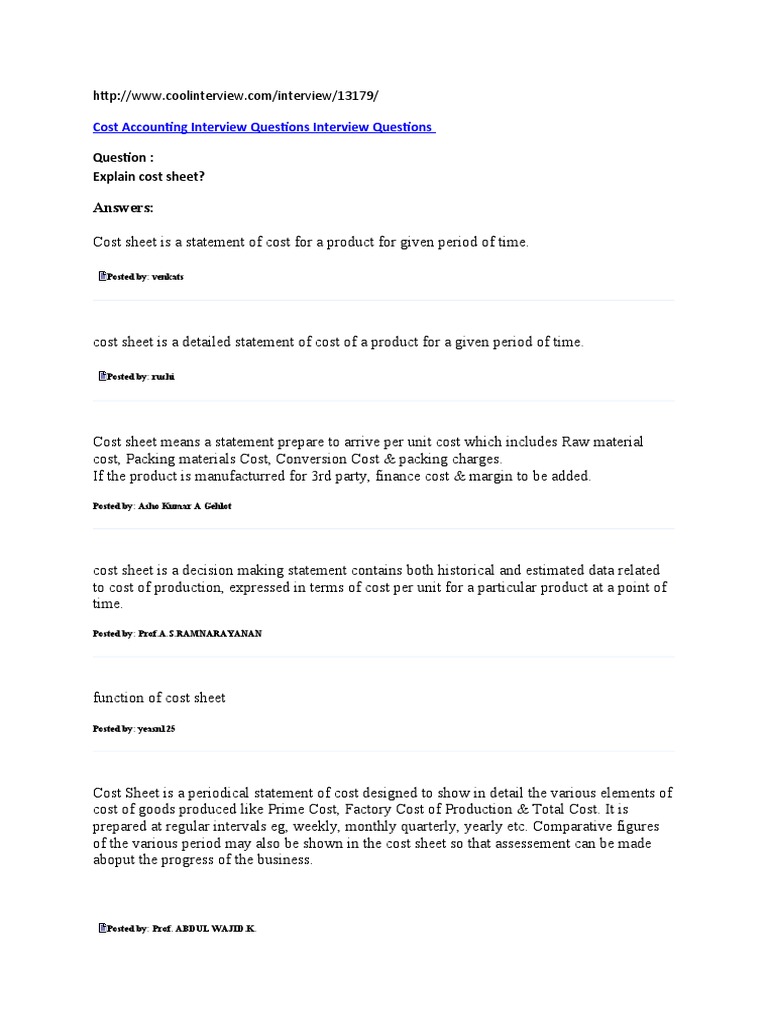 Cost Accounting Interview Questions | PDF | Expense | Financial Accounting