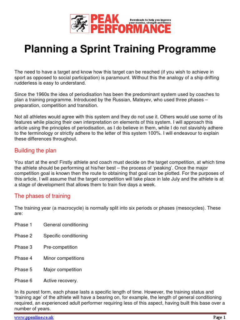Planning A Sprint Training Programme | PDF | Running | Recreation