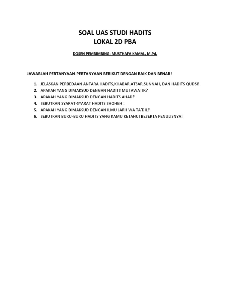 Hadits UAS 2D PBA | PDF