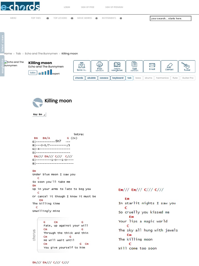 KILLING MOON Tab - Echo and The Bunnymen - E-Chords | PDF
