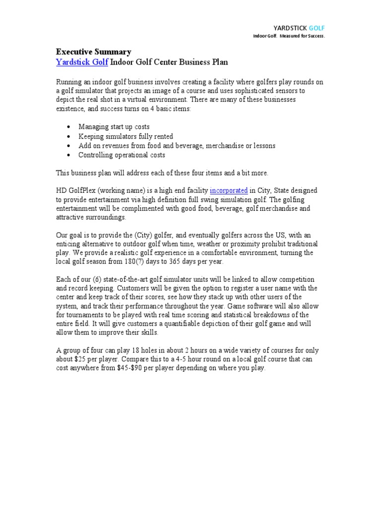Indoor Golf Business Plan Overview | PDF | Revenue | Simulation