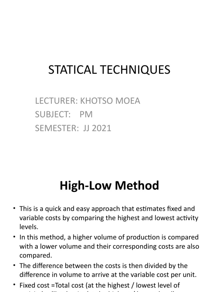 Statical Techniques: Lecturer: Khotso Moea Subject: PM Semester: JJ 2021 | PDF | Correlation And ...