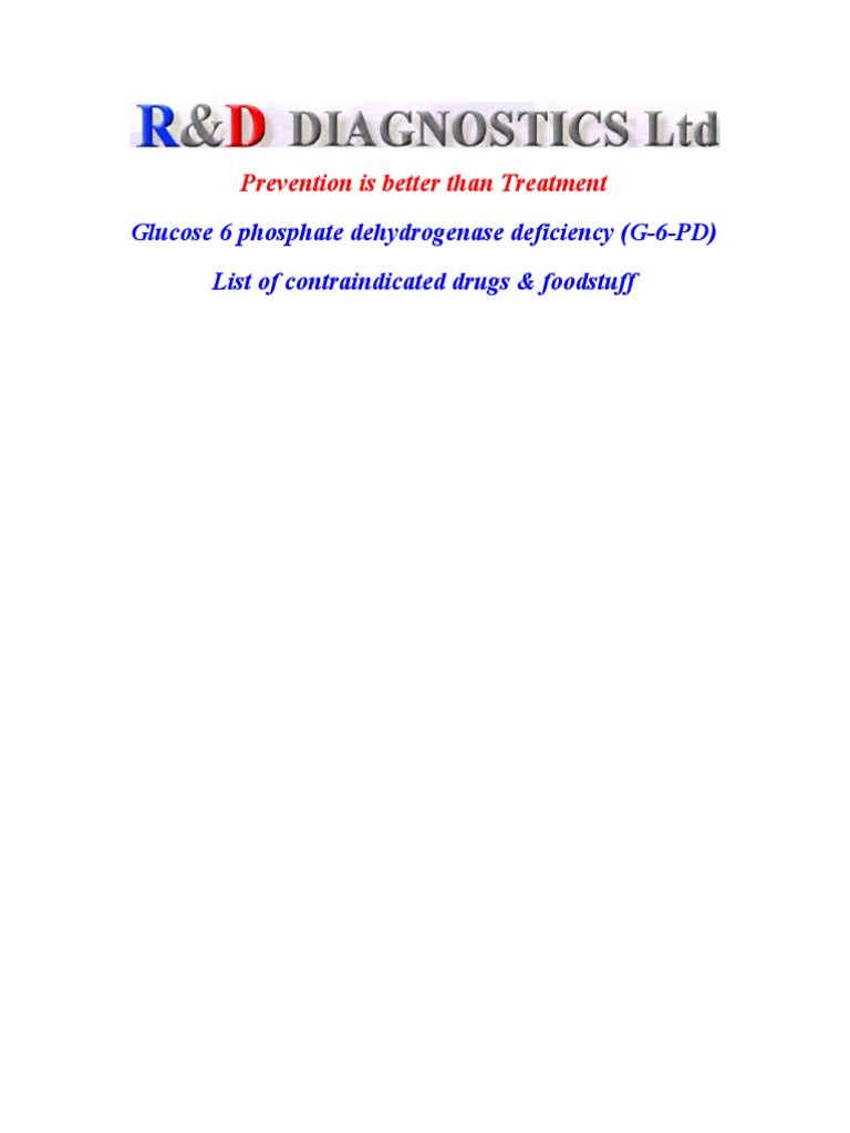 G6PD Deficiency: Avoid These Drugs | PDF