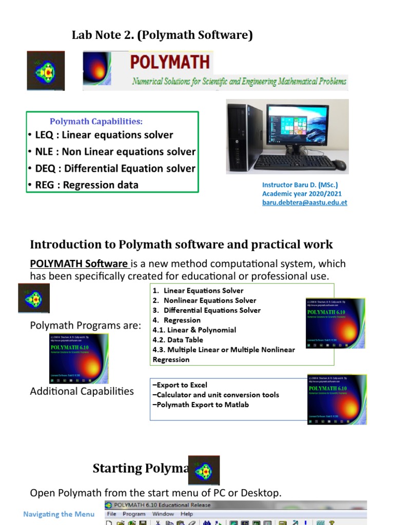 Practical Demonstration of Differential Equation Solving Using Polymath ...