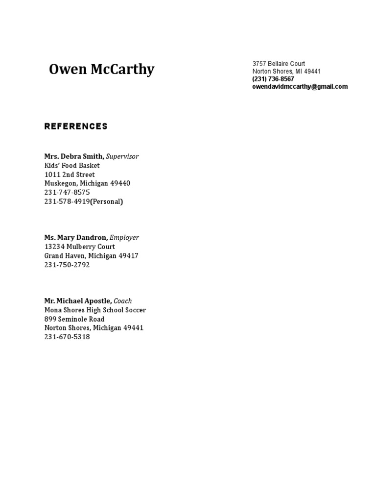 Owen Mccarthy References | PDF
