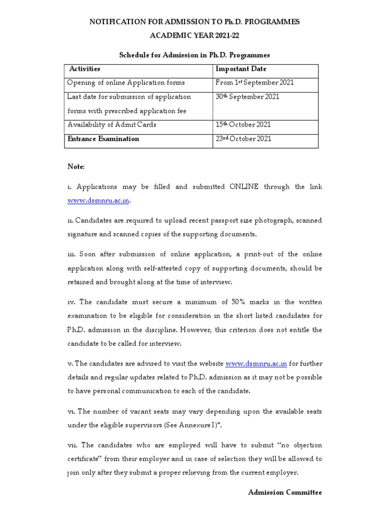 PHD Notification04092021 | PDF | Doctor Of Philosophy | University And ...