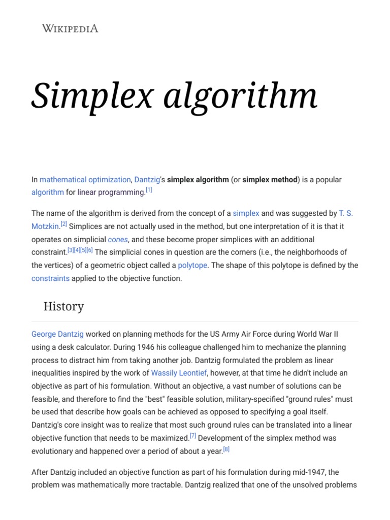 Simplex Algorithm - Wikipedia | PDF | Linear Programming | Numerical Analysis