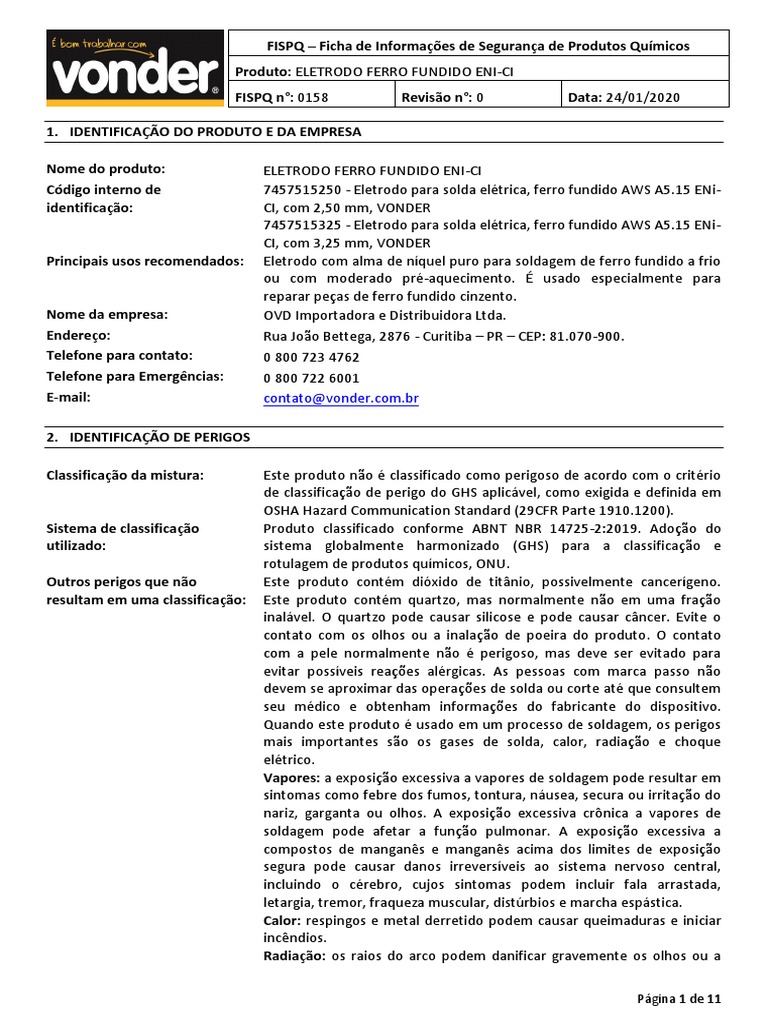 Fispq Eletrodo Ferro Fundido Eni-Ci Esab | PDF | Química | Manganês