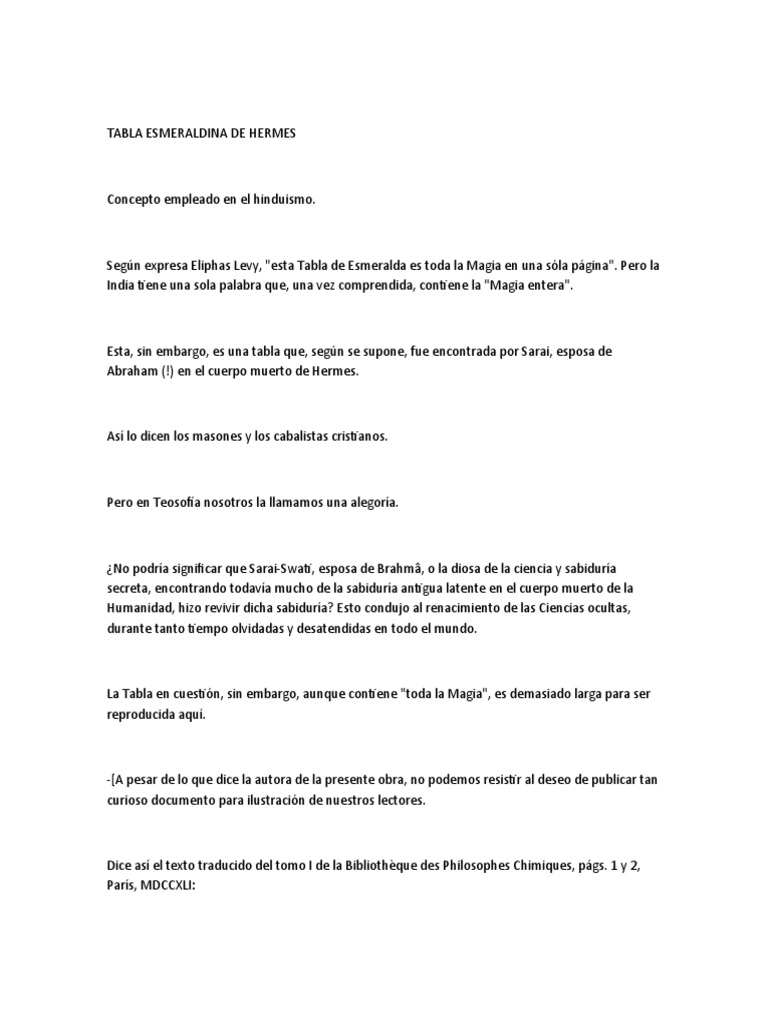Tabla Esmeraldina de Hermes | PDF | El esoterismo