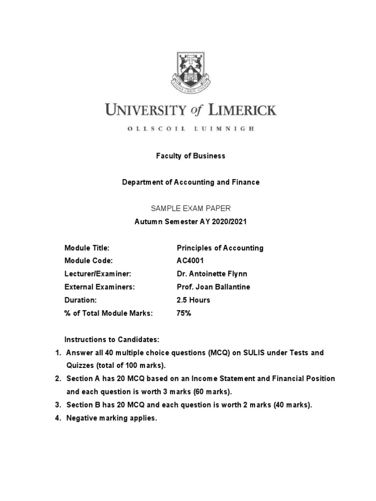 AC4001 Aut Sample Exam 2020 | PDF | Debits And Credits | Business Economics