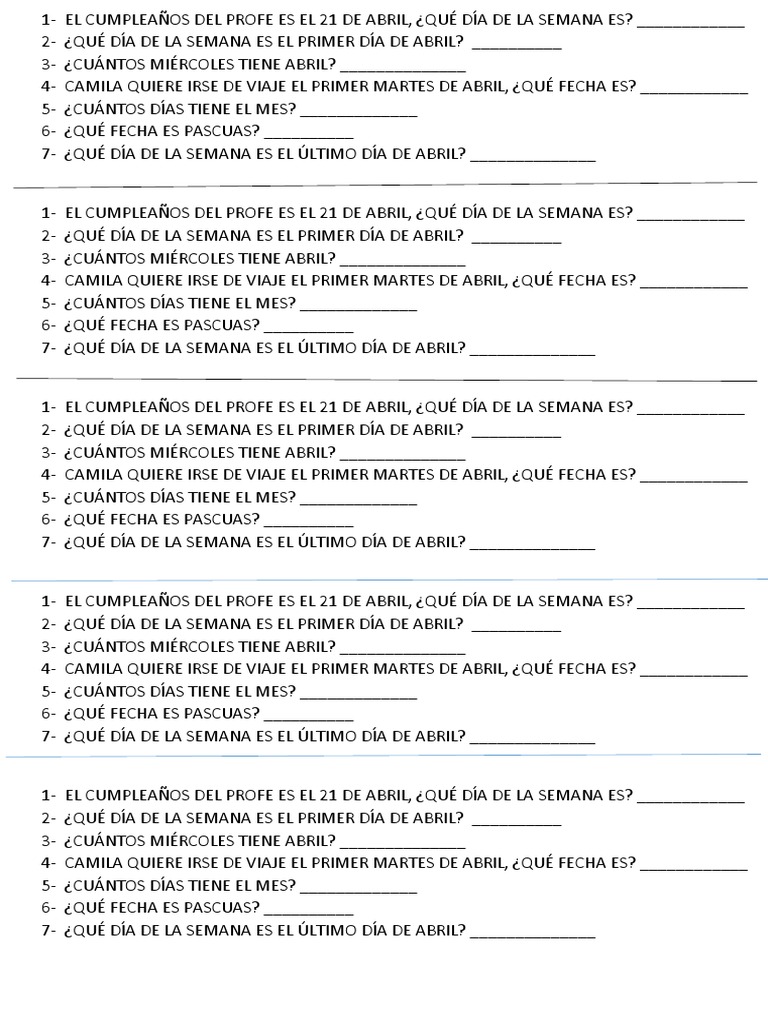 Actividades Con Los Dias de La Semana Abril | PDF