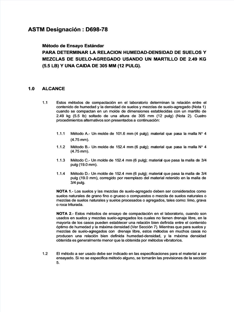 ASTM D698 - Proctor Estandar | PDF | Densidad | Calibración