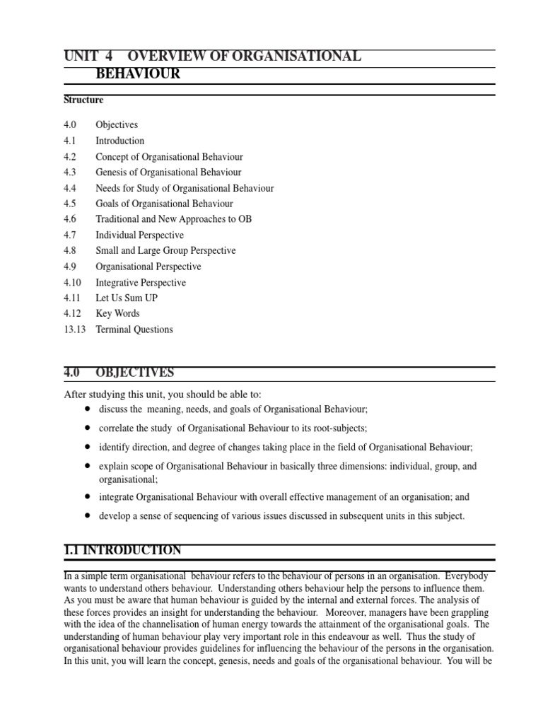 Behaviour: Unit 4 Overview of Organisational | PDF | Organizational ...