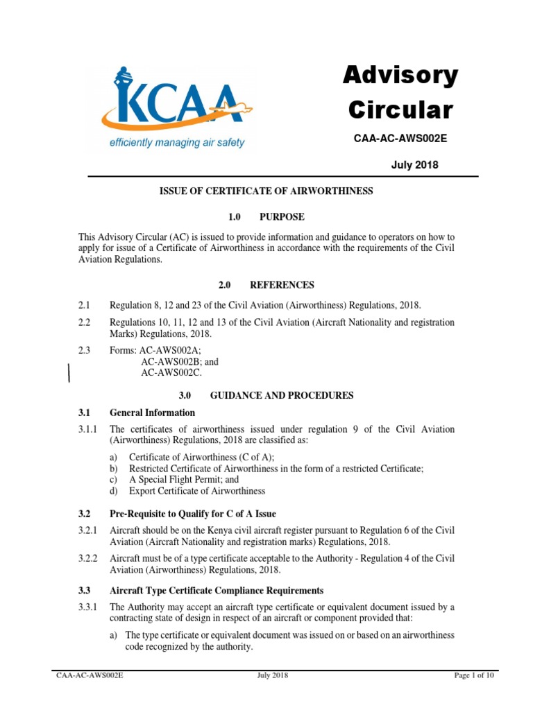 Caa-Ac-Aws002e C of A Issue | PDF