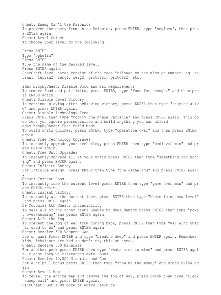 Starcraft Cheat Codes | Military Science Fiction | Video Game Gameplay