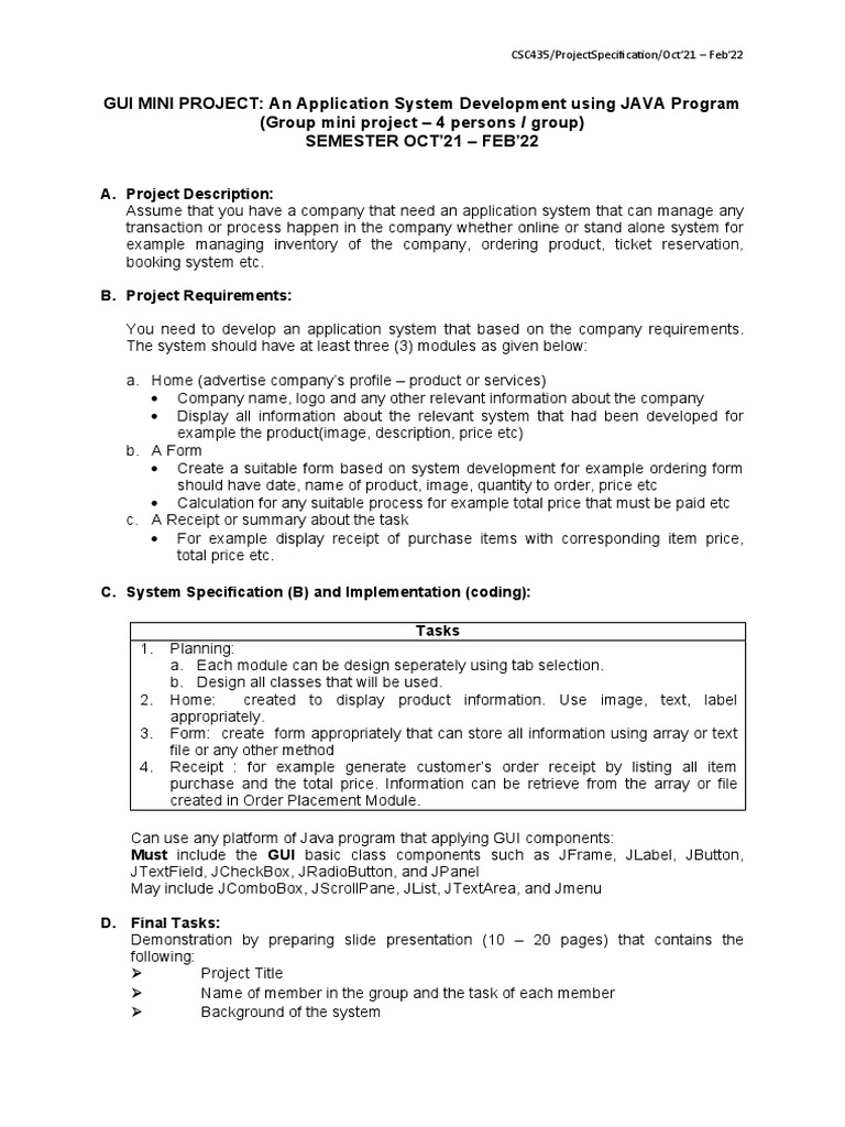 GUI MINI PROJECT: An Application System Development Using JAVA Program ...