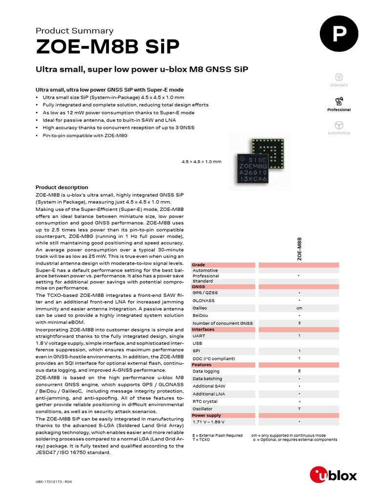 Zoe-M8B Sip: Ultra Small, Super Low Power U-Blox M8 Gnss Sip | PDF ...