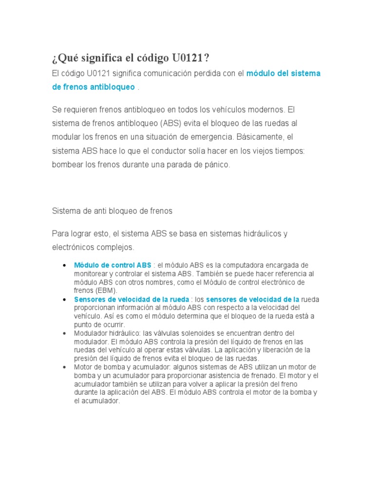 Qué Significa El Código U0121 | PDF | Sistema de freno antibloqueo ...