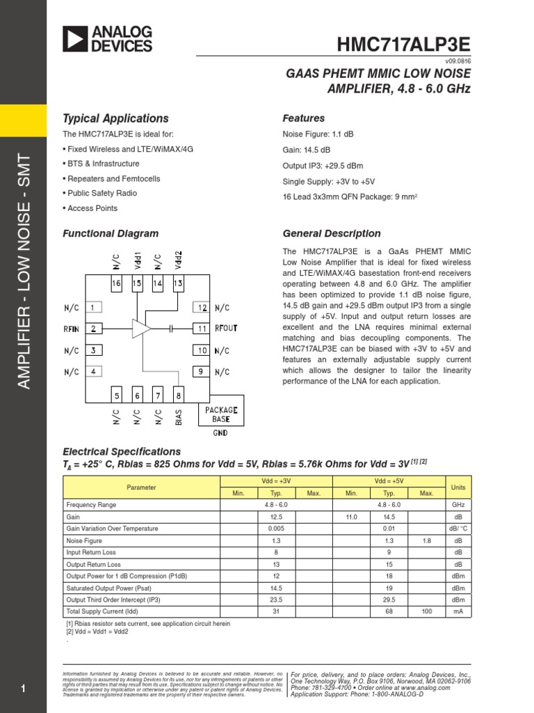 HMC717ALP3E: Typical Applications | PDF | Amplifier | Electronics