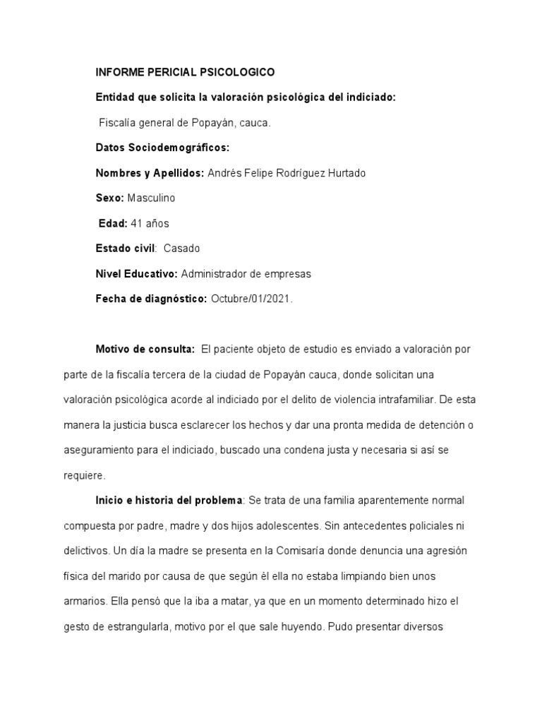 Informe Pericial Psicologico - 1 | PDF | Desorden de personalidad | Trastorno mental