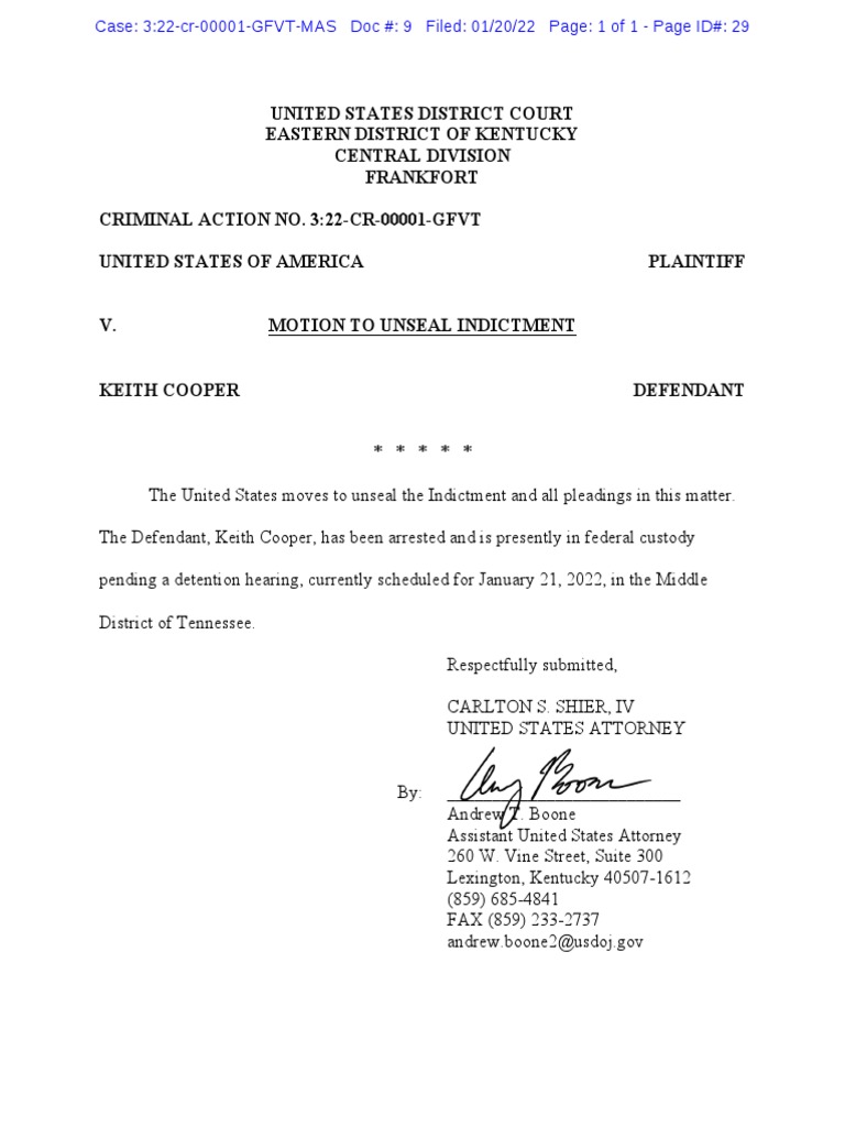 Keith Cooper Motion To Unseal Indictment | PDF