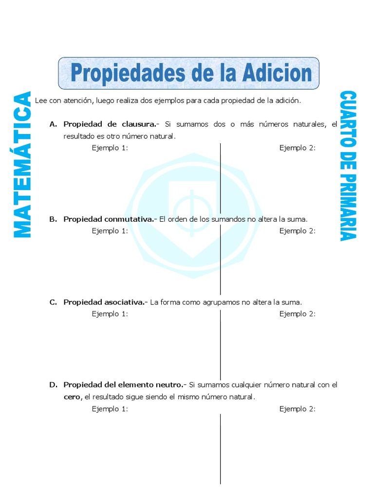 Ejemplos de las propiedades de la adición | PDF