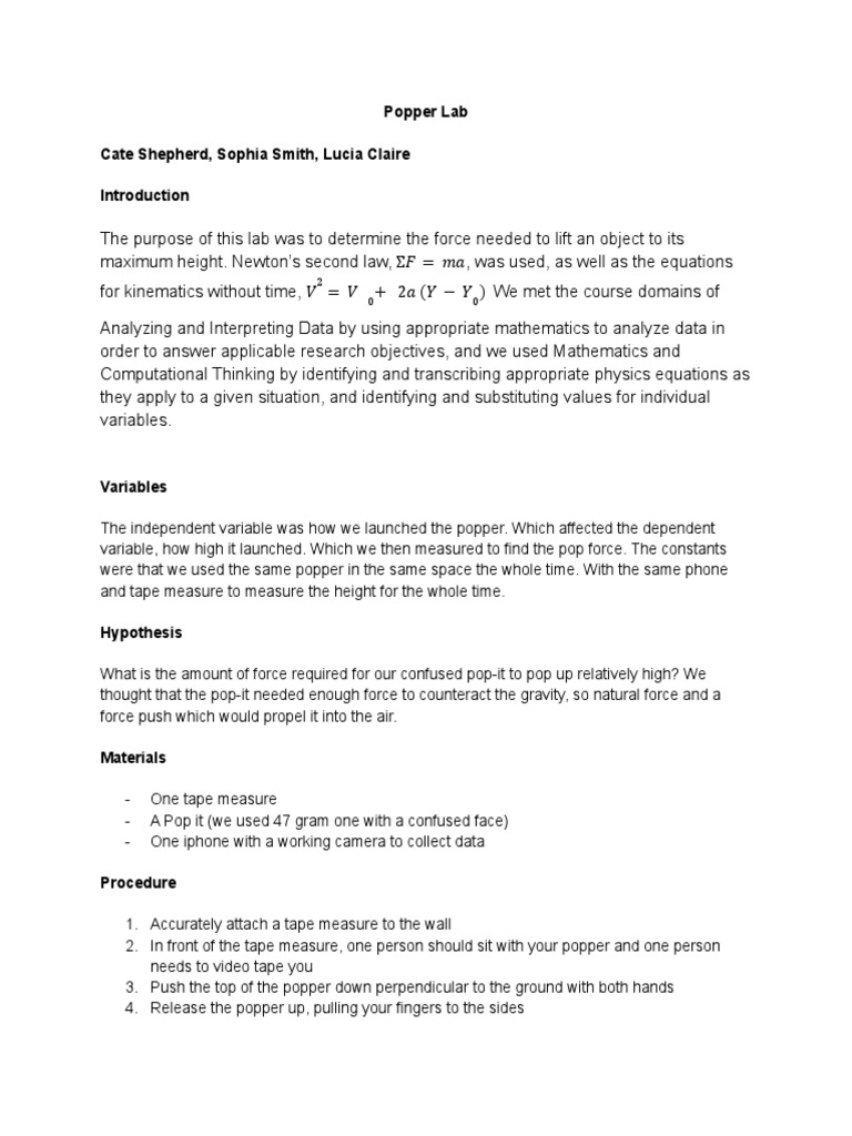 Physics Lab: Popper Force Analysis | PDF | Force | Variable (Mathematics)