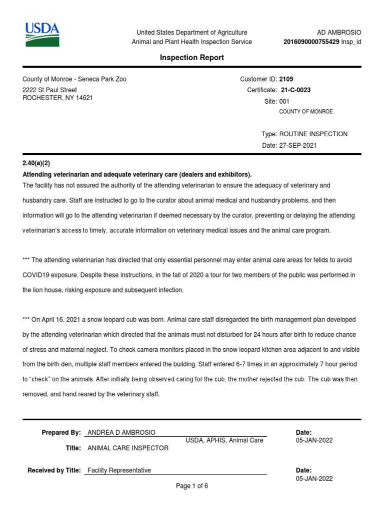 USDA Inspection Report | PDF | Animal Welfare