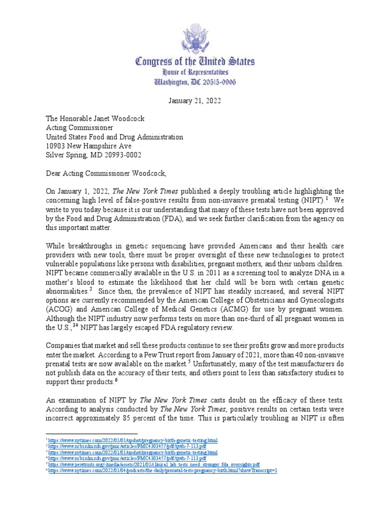 Roy-Daines-Fischbach Pro-Life Letter To FDA On NIPT | Download Free PDF ...
