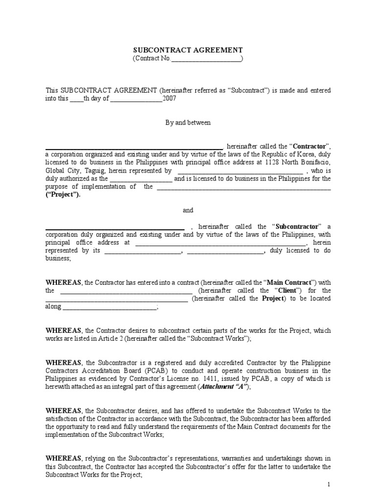 Standard Subcontract Form | PDF | Surety Bond | Guarantee