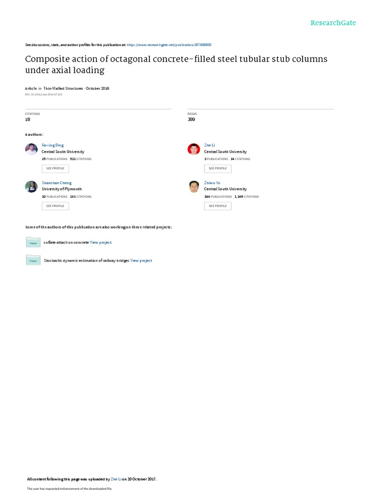 Composite Action of Octagonal Concrete-Filled Steel Tubular Stub ...