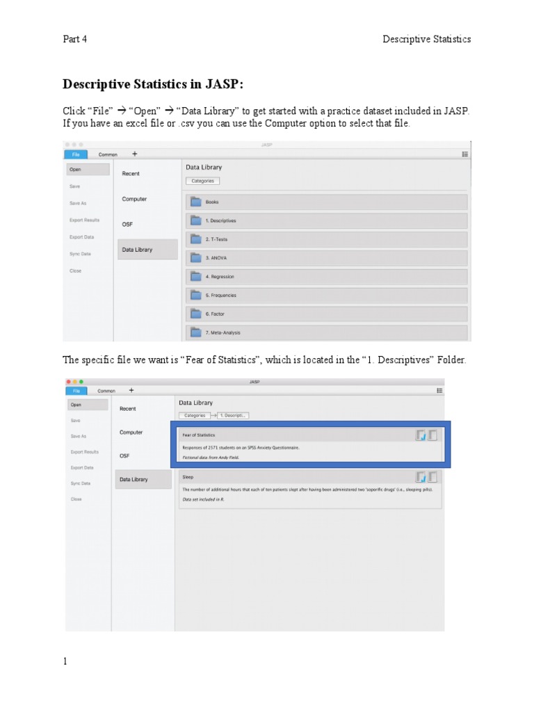4 Descriptive Statistics JASP | PDF | Skewness | Statistics