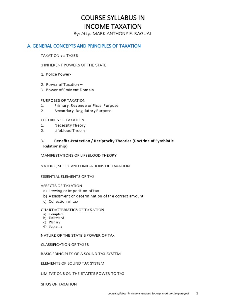 INCOME TAXATION Syllabus | PDF | Tax Deduction | Income Tax