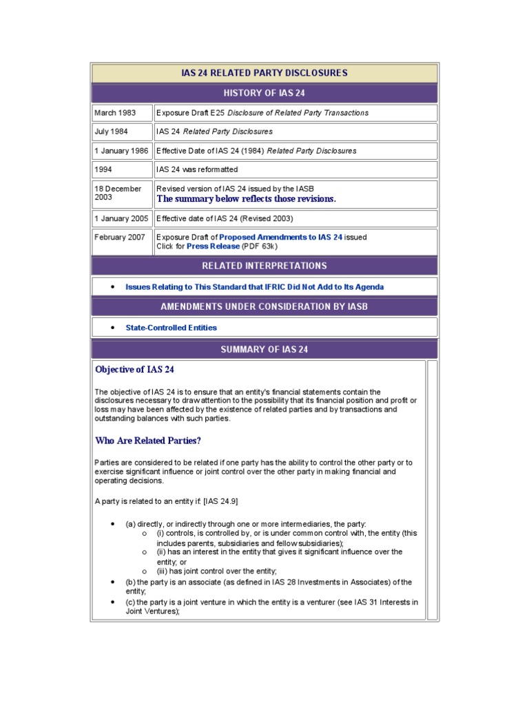 Ias 24 Related Party Disclosures | International Financial Reporting ...