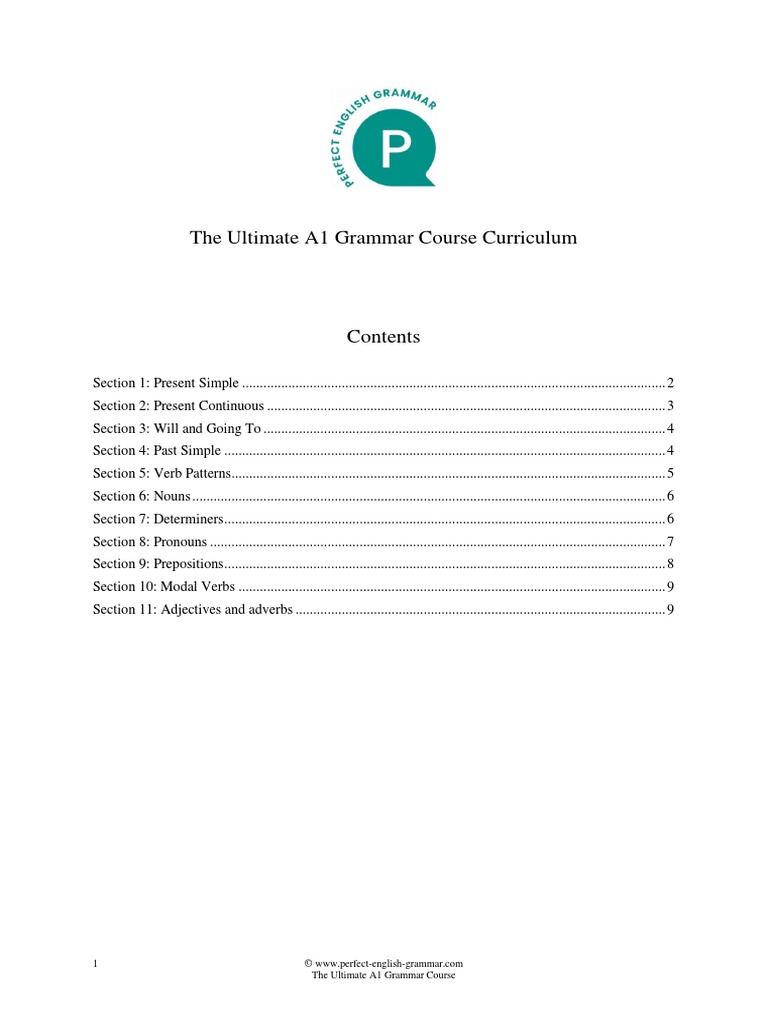 The Ultimate A1 Grammar Course Curriculum | PDF | Adverb | Verb