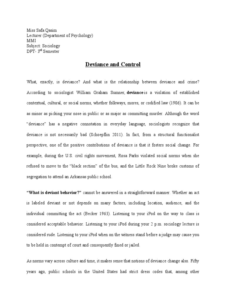 Deviance and Control | PDF | Deviance (Sociology) | Sociology