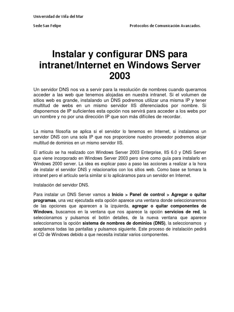 Instalar y Configurar DNS para Intranet | Descargar gratis PDF | sistema de nombres de dominio ...