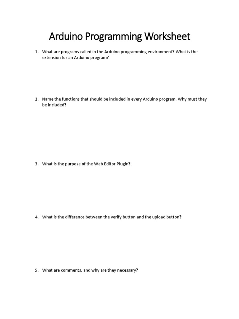 Week 5 Lab Arduino Programming Worksheet Pdf