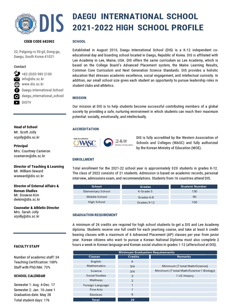 Daegu International School 2021-2022 High School Profile | PDF ...